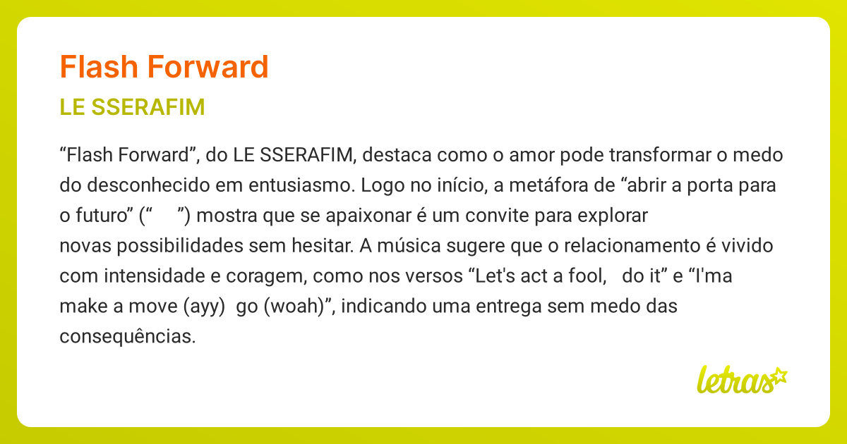Significado da música FLASH FORWARD (LE SSERAFIM) - LETRAS.MUS.BR
