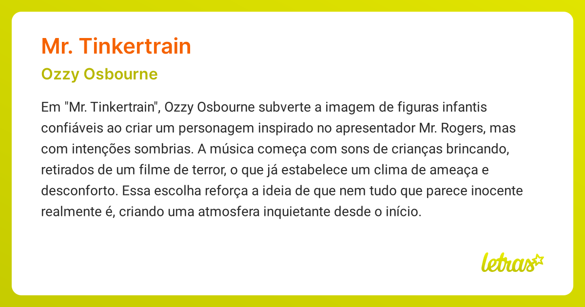 Significado da música MR. TINKERTRAIN (Ozzy Osbourne) - LETRAS.MUS.BR
