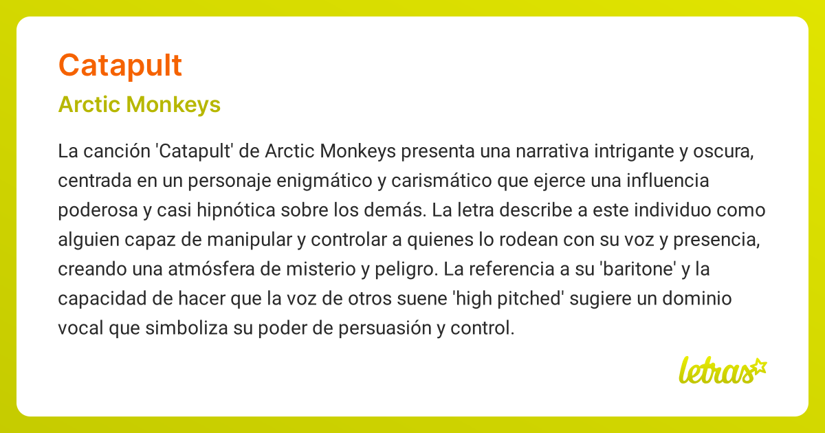 Significado de la canción CATAPULT (Arctic Monkeys) - LETRAS.COM