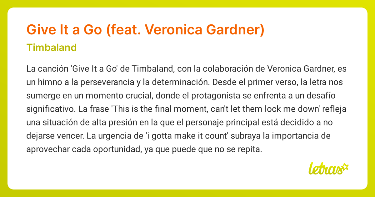 Significado de la canción Give It a Go (feat. Veronica Gardner ...