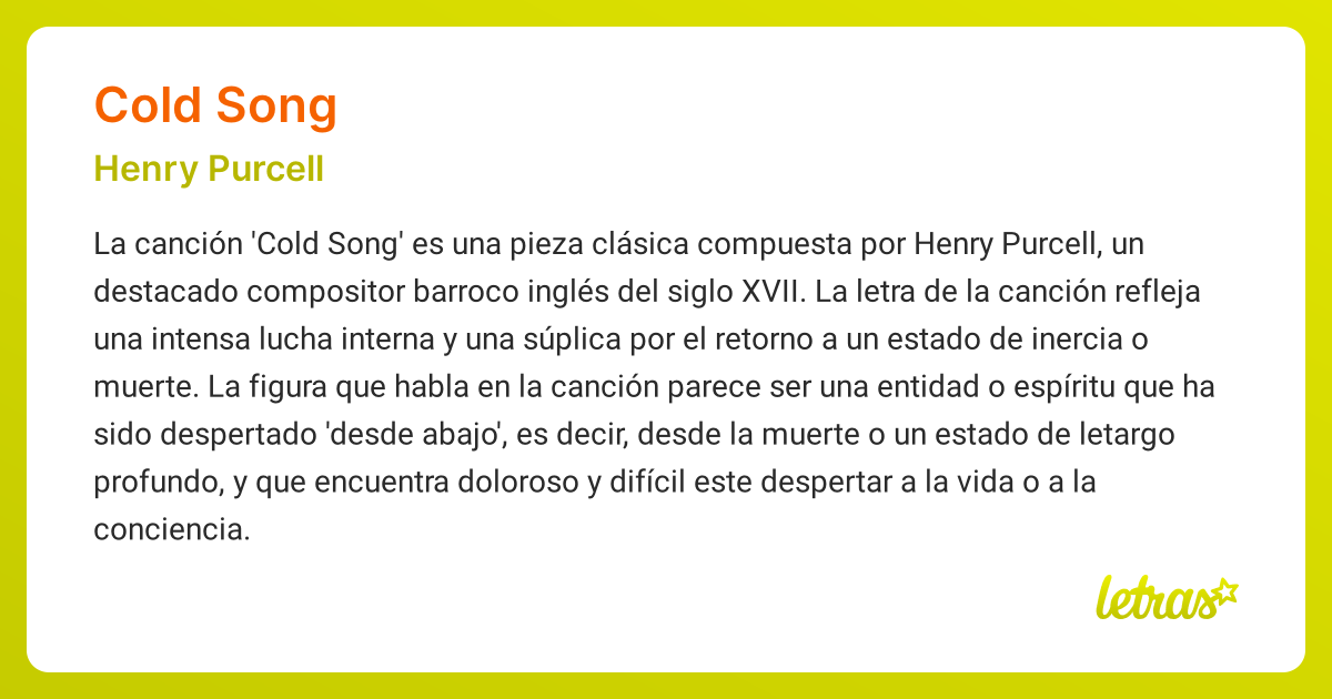 Significado de la canción COLD SONG (Henry Purcell) - LETRAS.COM