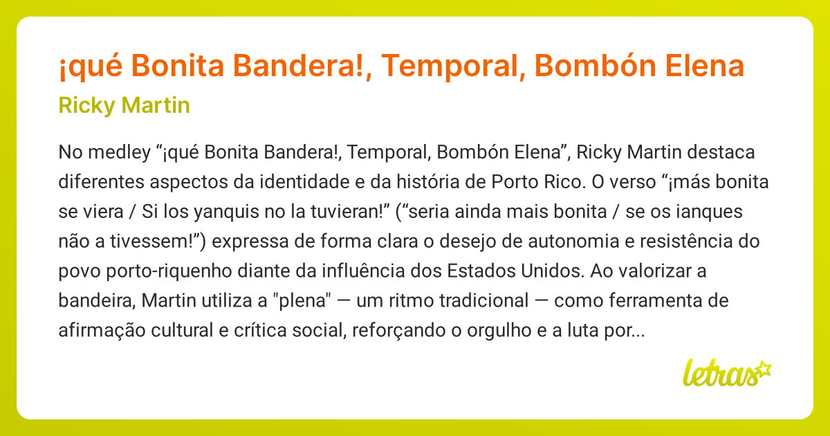 Significado da música ¡qué Bonita Bandera!, Temporal, Bombón Elena ...