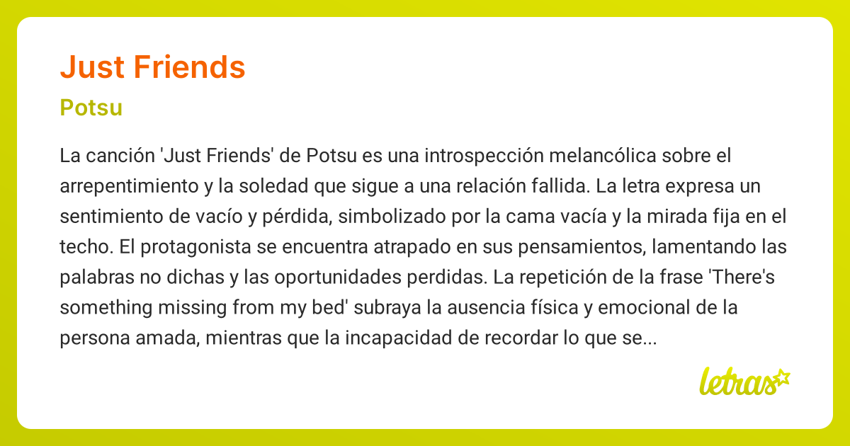 Significado de la canción JUST FRIENDS (Potsu) - LETRAS.COM