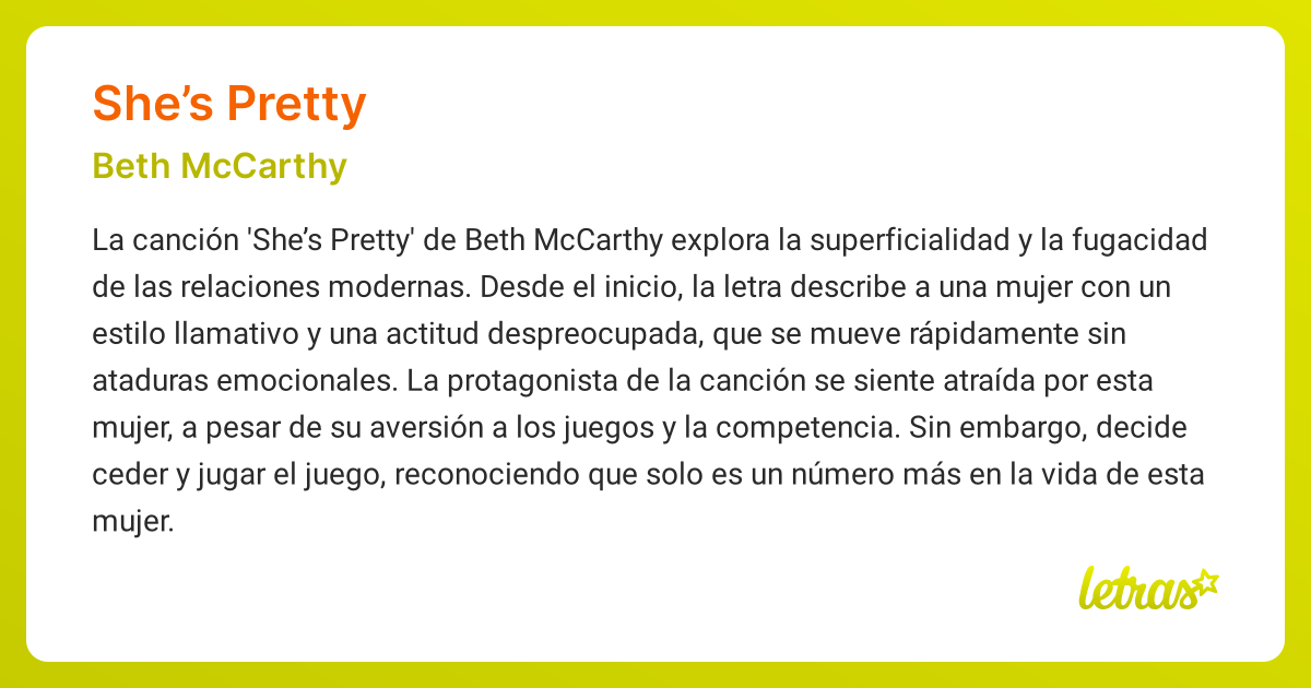 Significado de la canción SHE’S PRETTY (Beth McCarthy ) - LETRAS.COM