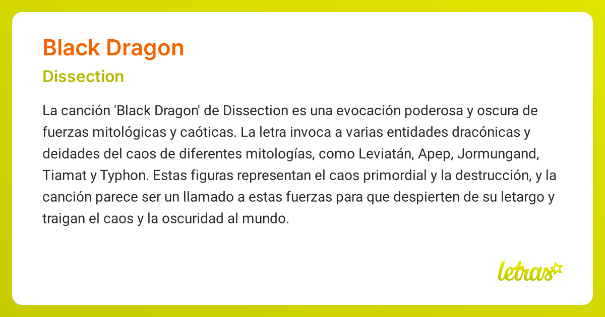 Significado de la canción BLACK DRAGON (Dissection) - LETRAS.COM