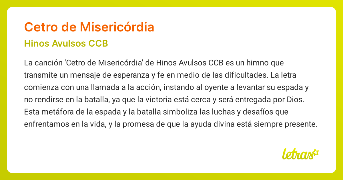 Significado de la canción CETRO DE MISERICÓRDIA (Hinos Avulsos CCB ...