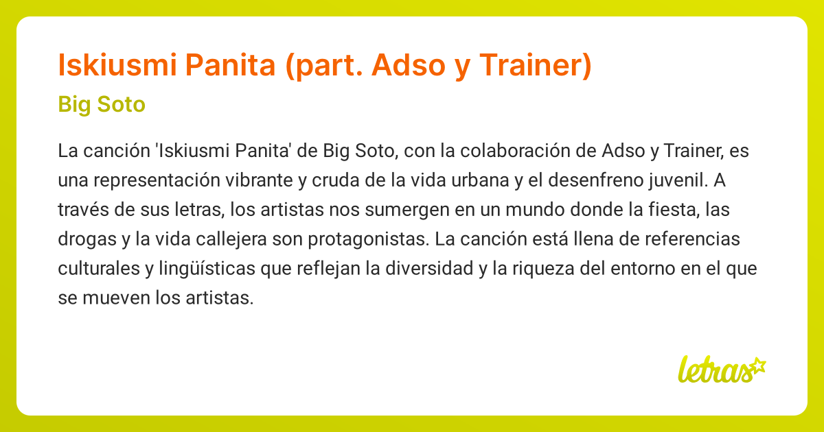 Significado de la canción Iskiusmi Panita (part. Adso y Trainer) (Big ...