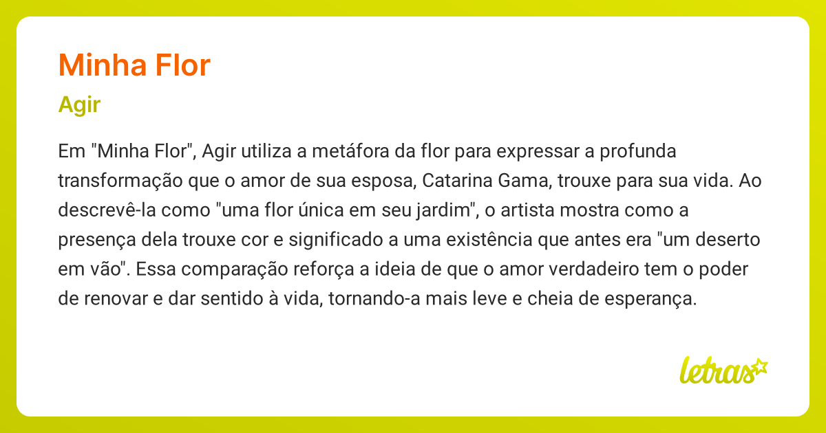 Significado da música MINHA FLOR (Agir) - LETRAS.MUS.BR