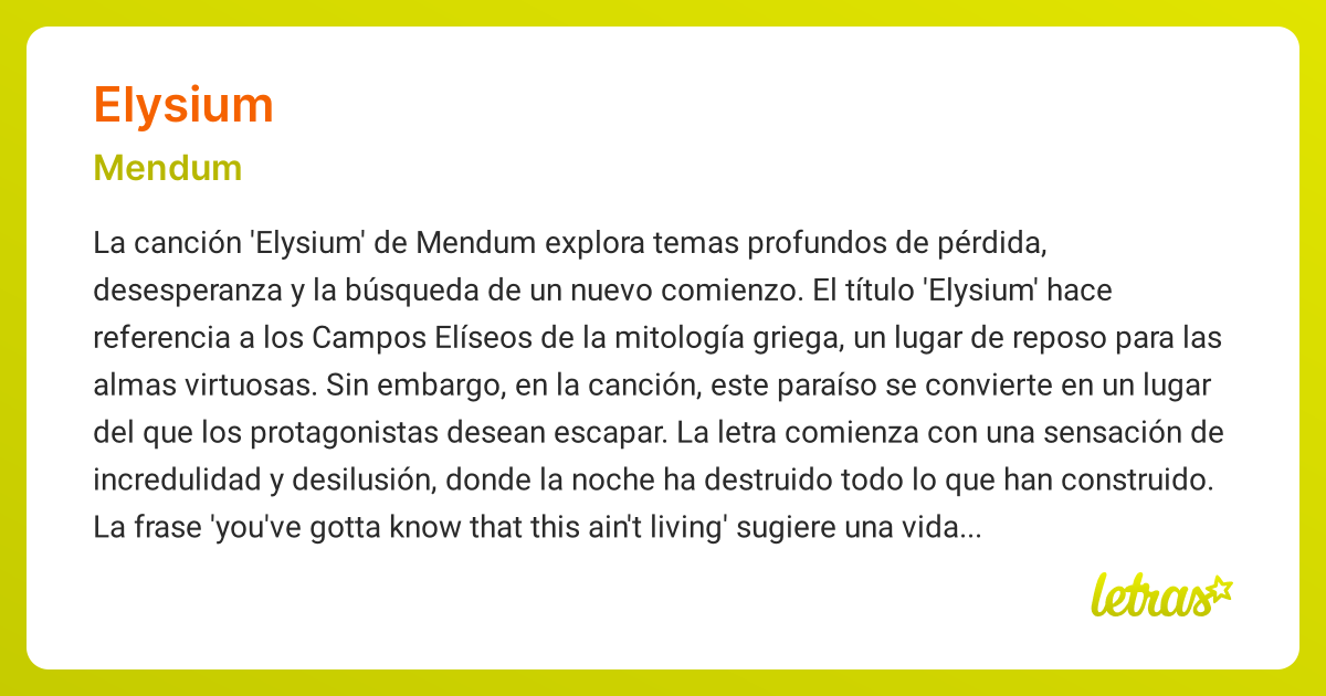 Significado de la canción ELYSIUM (Mendum) - LETRAS.COM