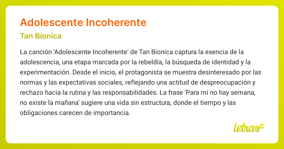 Significado de la canción ADOLESCENTE INCOHERENTE (Tan Bionica ...
