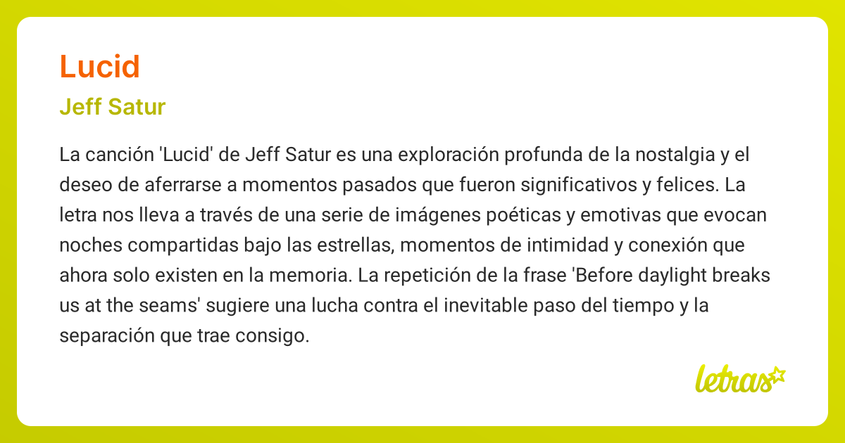 Significado de la canción LUCID (Jeff Satur) - LETRAS.COM
