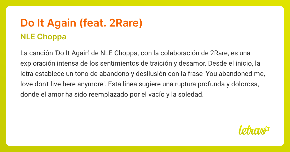 Significado de la canción DO IT AGAIN (FEAT. 2RARE) (NLE Choppa ...