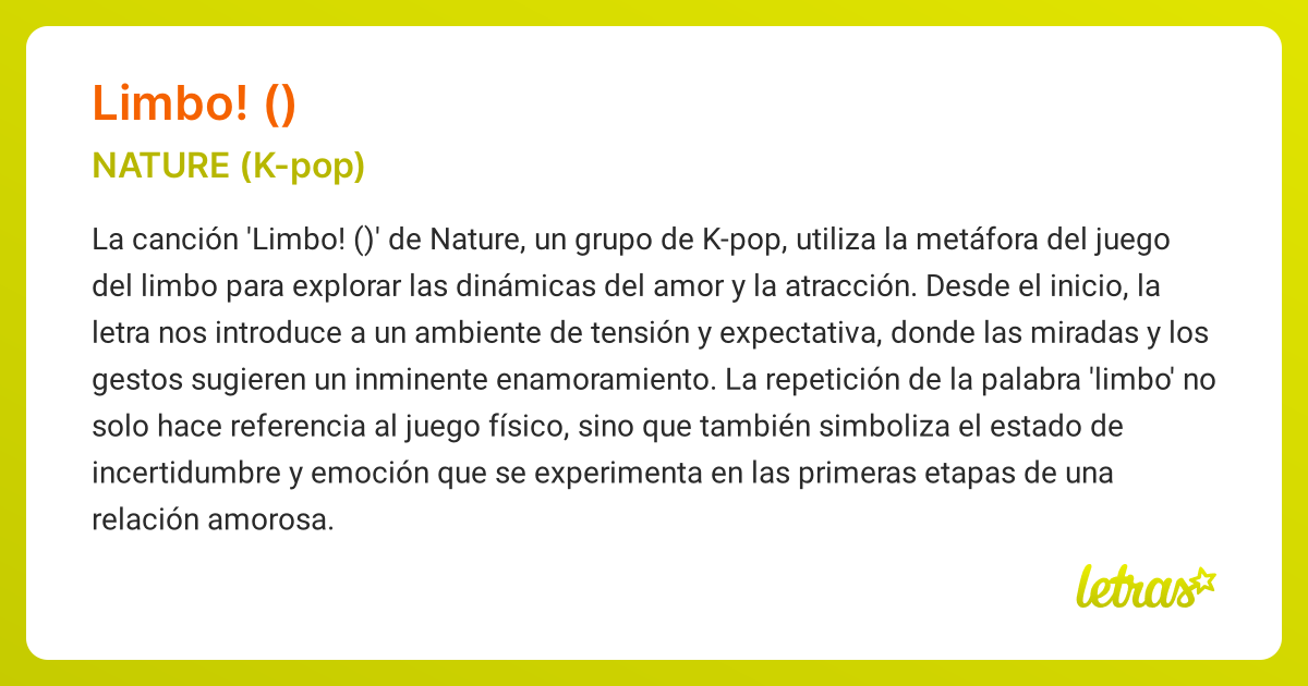 Significado de la canción LIMBO! (넘어와) (NATURE (K-pop)) - LETRAS.COM