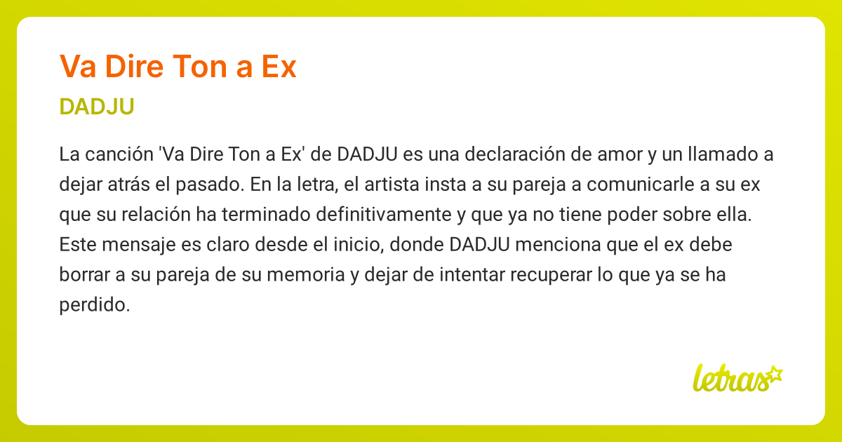 Significado de la canción VA DIRE TON A EX (DADJU) - LETRAS.COM
