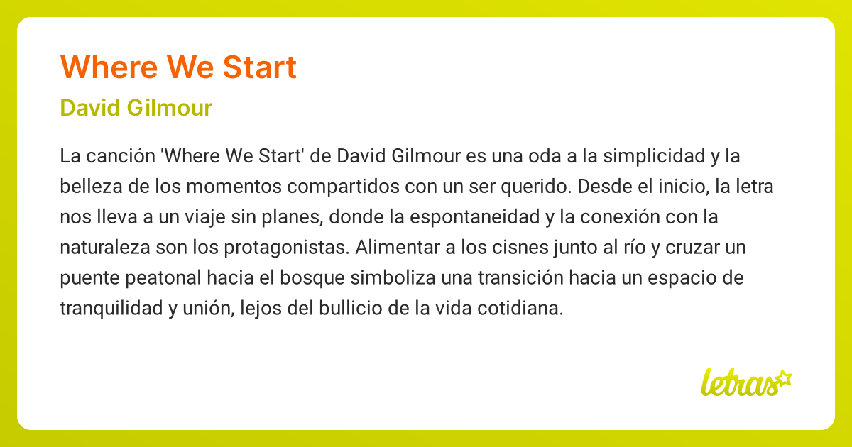 Significado de la canción WHERE WE START (David Gilmour) - LETRAS.COM