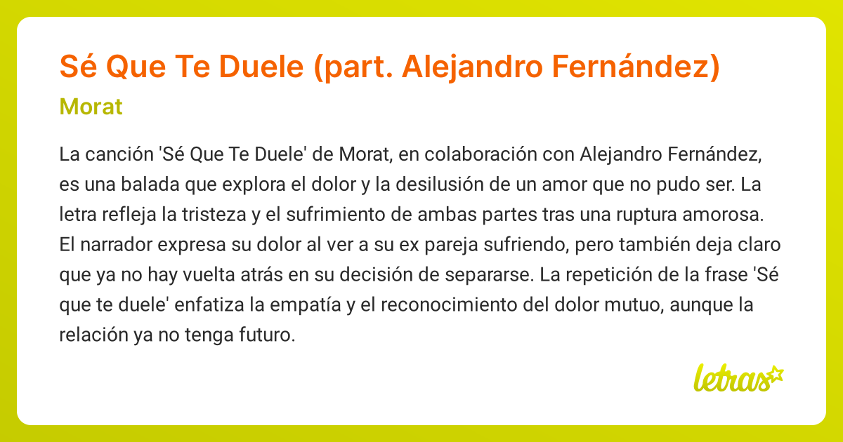 Significado de la canción Sé Que Te Duele (part. Alejandro Fernández ...