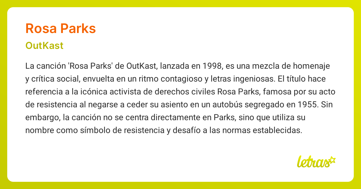 Significado de la canción ROSA PARKS (OutKast) - LETRAS.COM