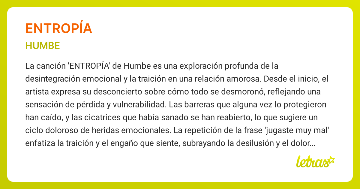 Significado de la canción ENTROPÍA (HUMBE) - LETRAS.COM