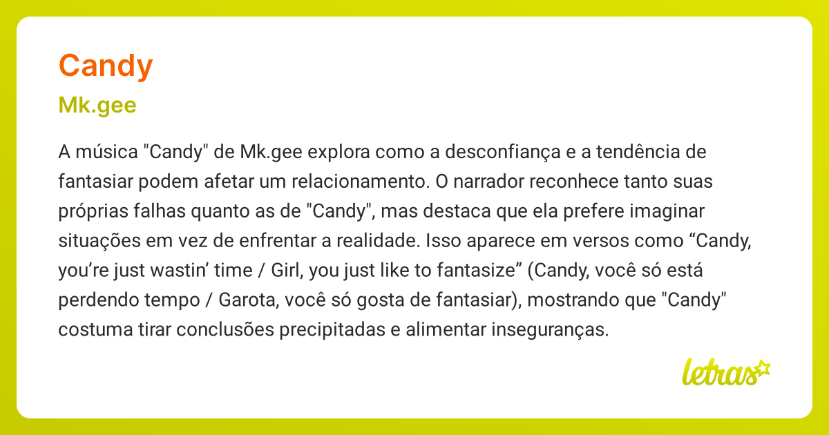Significado da música CANDY (Mk.gee) - LETRAS.MUS.BR