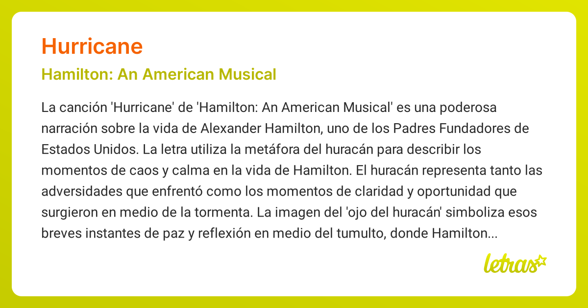 Significado de la canción HURRICANE (Hamilton: An American Musical ...