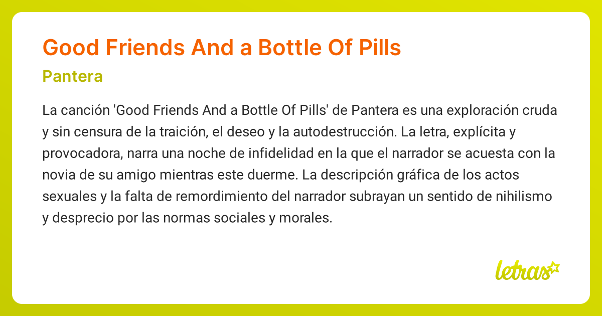 Significado de la canción Good Friends And a Bottle Of Pills (Pantera ...