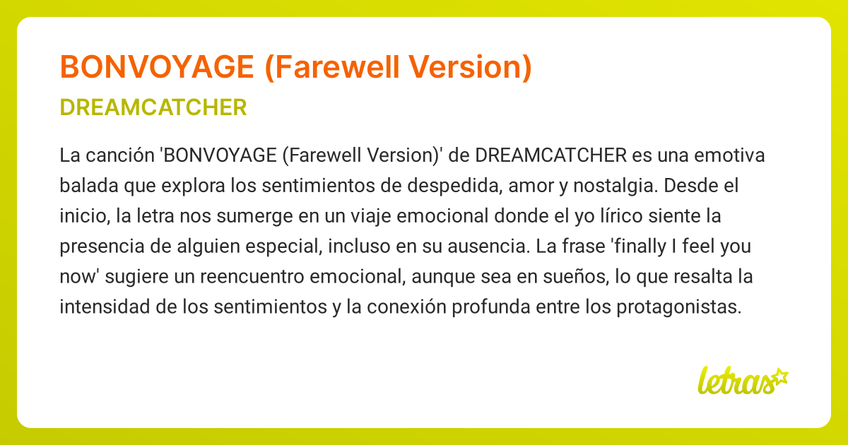 Significado de la canción BONVOYAGE (FAREWELL VERSION) (DREAMCATCHER) - LETRAS.COM