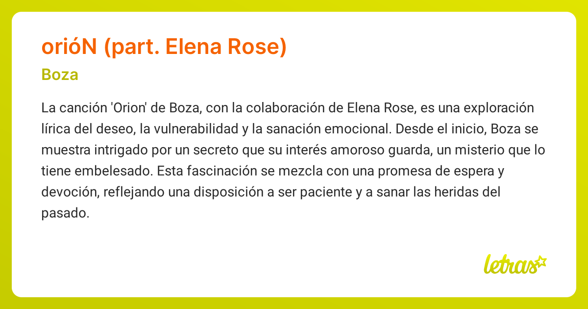 Significado de la canción ORIÓN (PART. ELENA ROSE) (Boza) - LETRAS.COM