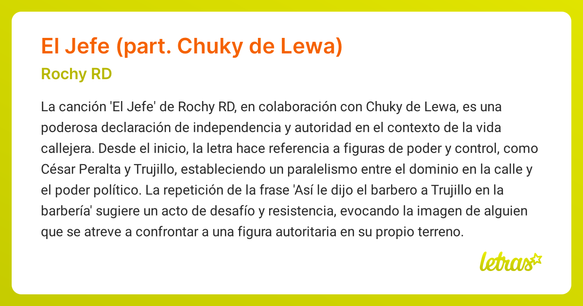 Significado de la canción EL JEFE (PART. CHUKY DE LEWA) (Rochy RD ...
