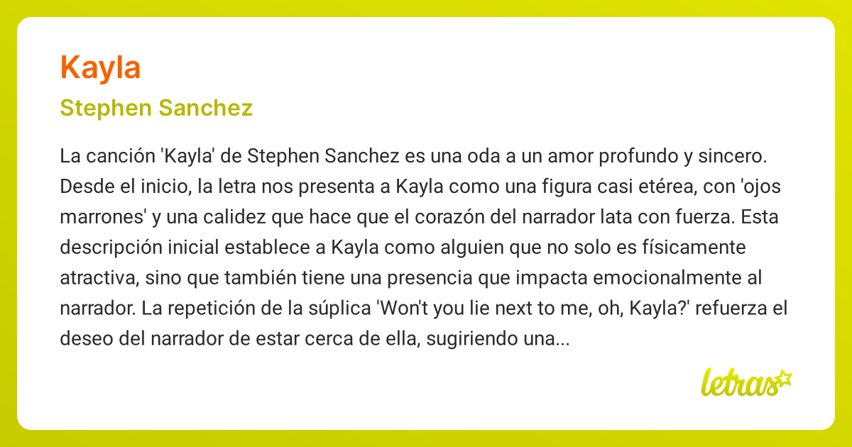 Significado de la canción KAYLA (Stephen Sanchez) - LETRAS.COM