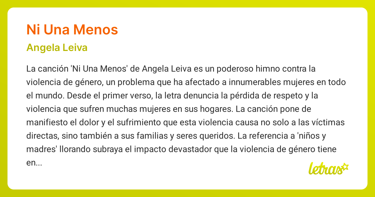 Significado de la canción NI UNA MENOS (Angela Leiva) - LETRAS.COM