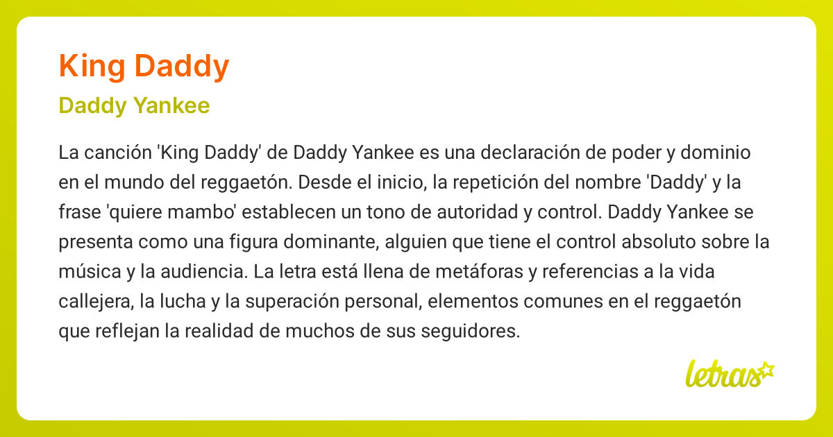 Significado de la canción KING DADDY (Daddy Yankee) - LETRAS.COM