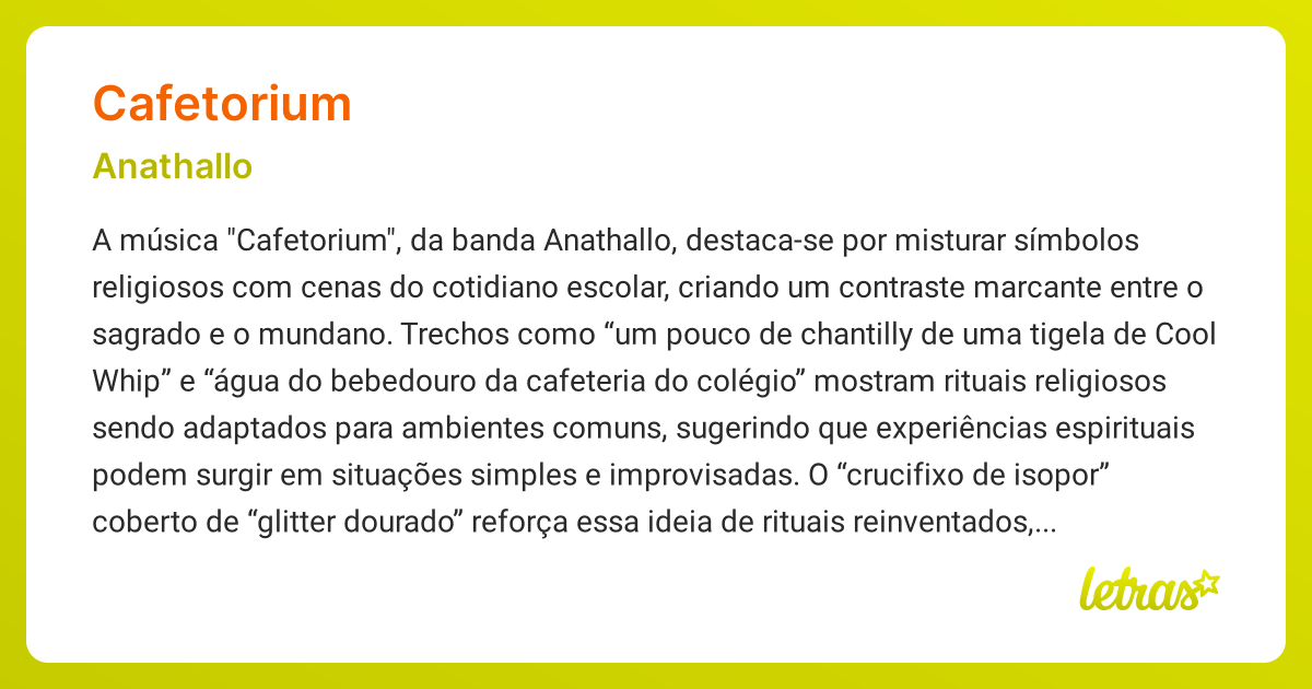 Significado da música CAFETORIUM (Anathallo) - LETRAS.MUS.BR