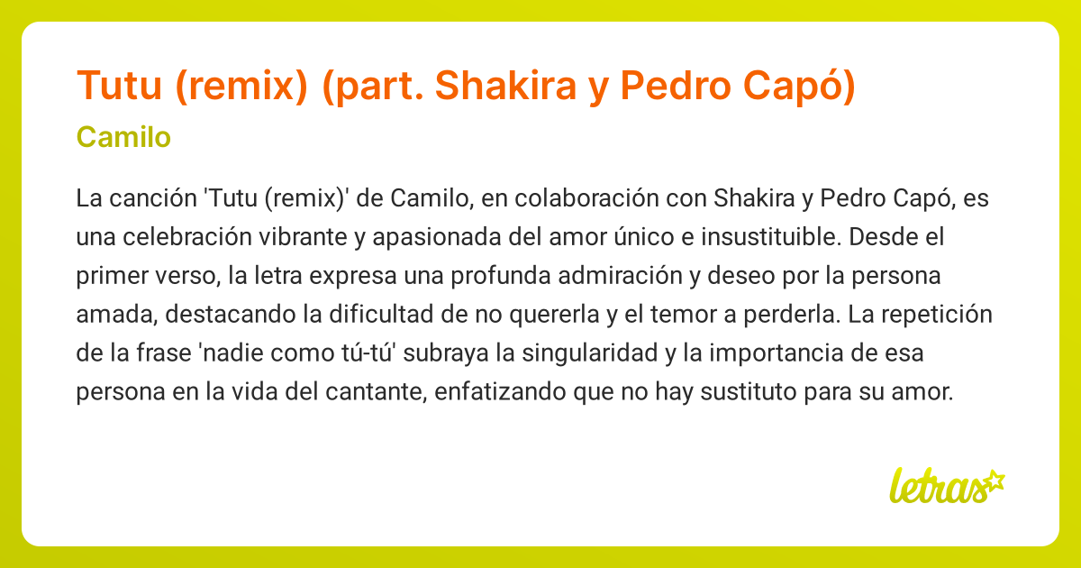 Significado de la canción Tutu (remix) (part. Shakira y Pedro Capó ...