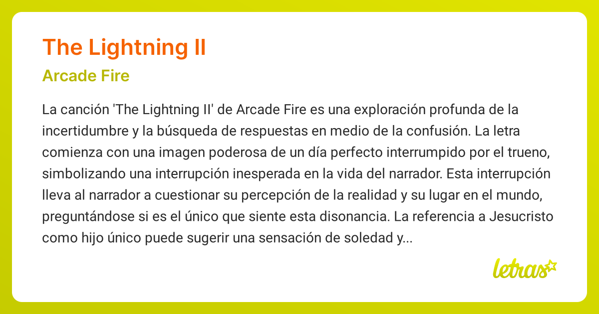 Significado de la canción THE LIGHTNING II (Arcade Fire) - LETRAS.COM