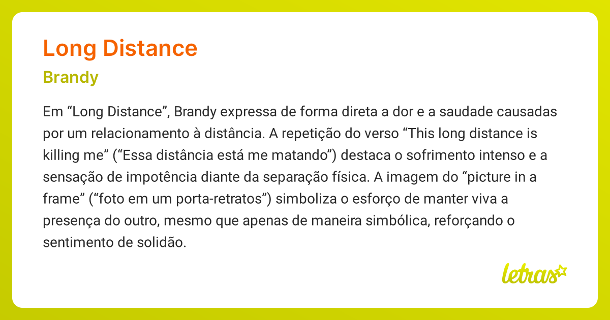 Significado da música LONG DISTANCE (Brandy) - LETRAS.MUS.BR