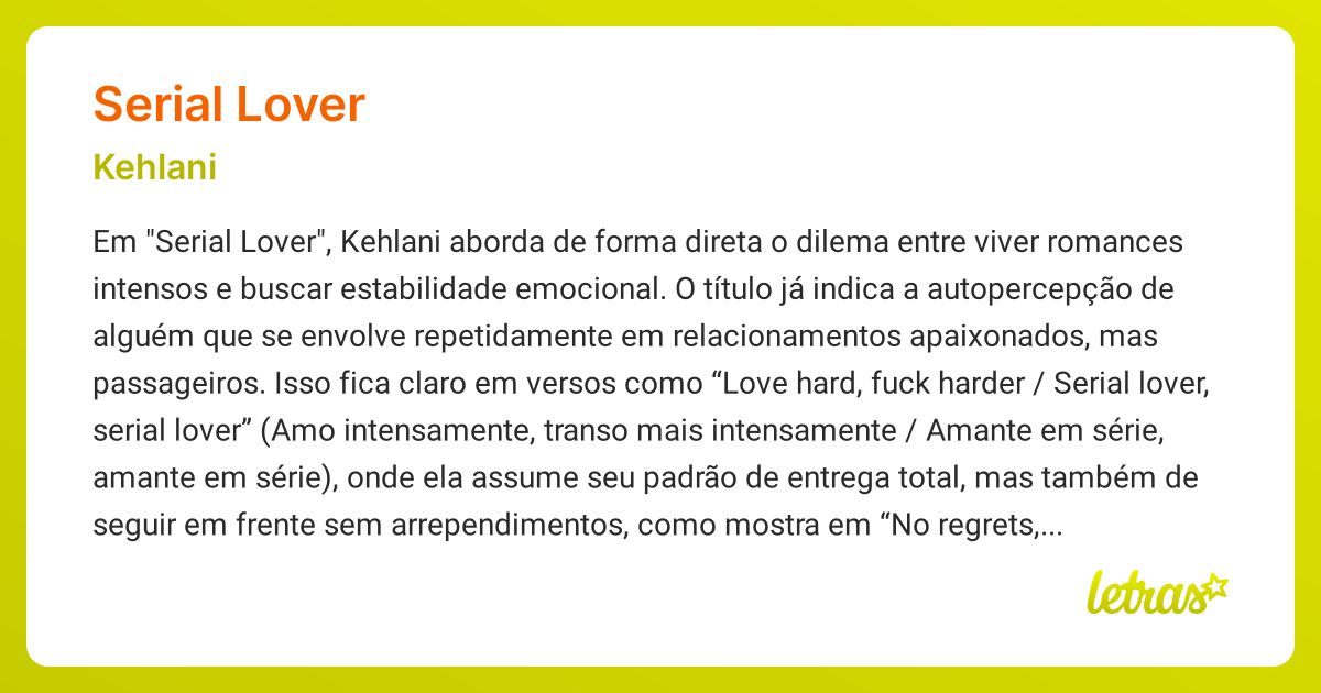Significado da música SERIAL LOVER (Kehlani) - LETRAS.MUS.BR