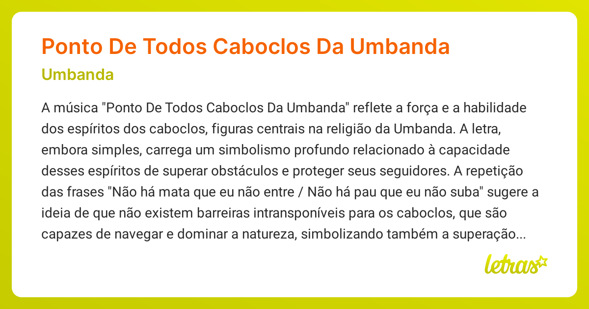 Significado da música Ponto De Todos Caboclos Da Umbanda (Umbanda ...