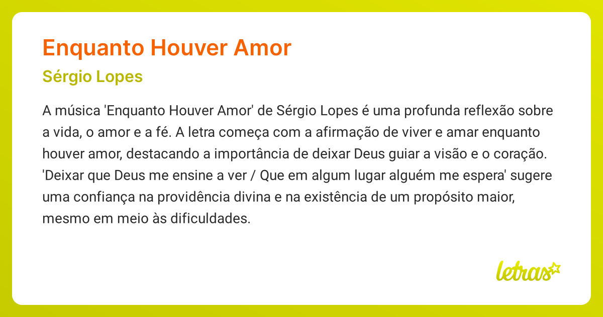 Significado da música ENQUANTO HOUVER AMOR (Sérgio Lopes) - LETRAS.MUS.BR