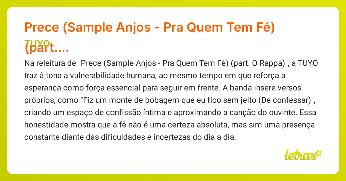 Significado da música Prece (Sample Anjos - Pra Quem Tem Fé) (part. O ...