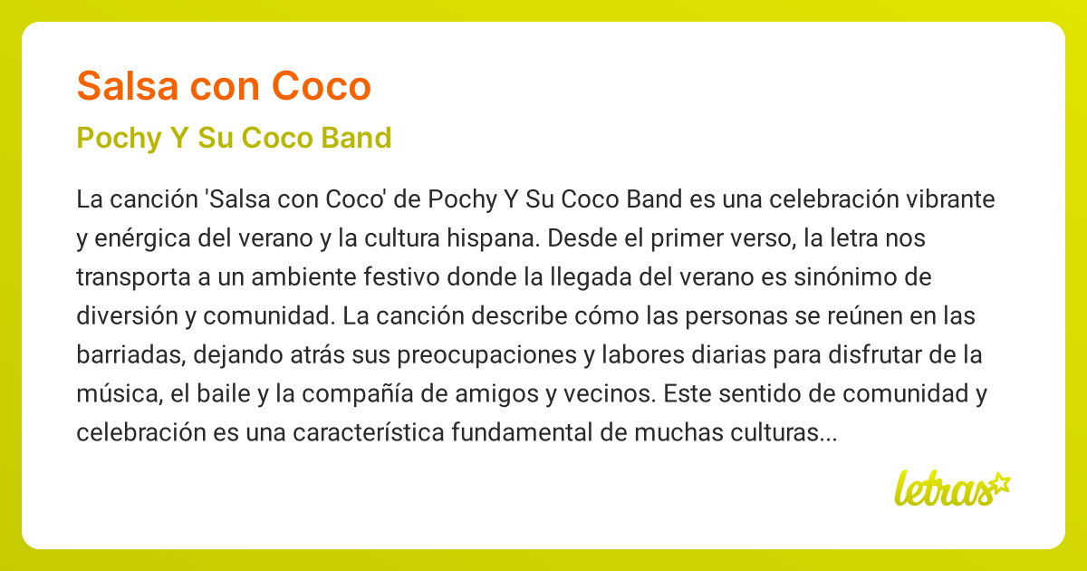 Significado de la canción SALSA CON COCO (Pochy Y Su Coco Band ...