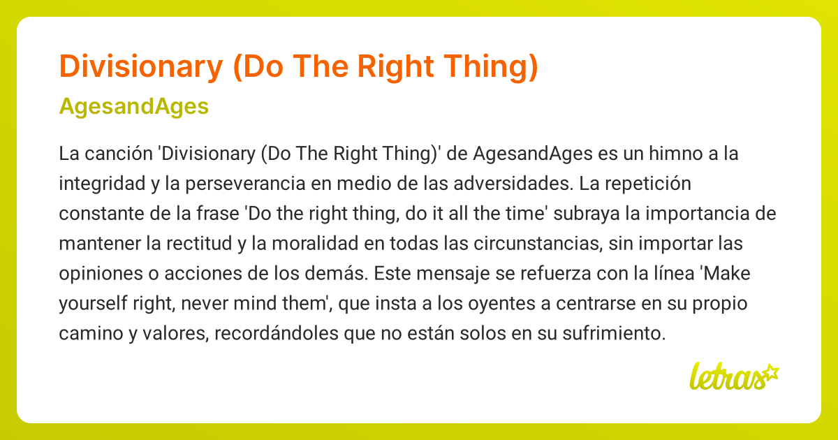Significado de la canción Divisionary (Do The Right Thing) (AgesandAges ...