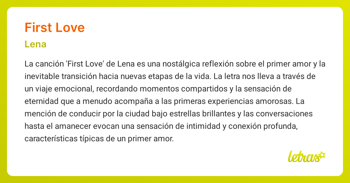 Significado de la canción FIRST LOVE (Lena) - LETRAS.COM