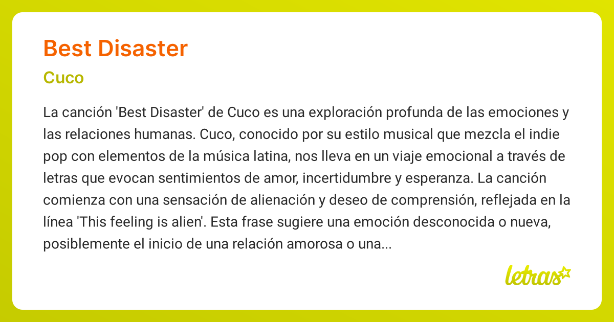 Significado de la canción BEST DISASTER (Cuco) - LETRAS.COM
