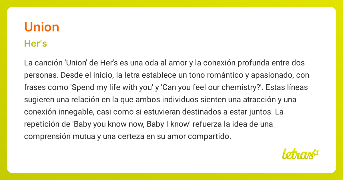 Significado de la canción UNION (Her's) - LETRAS.COM