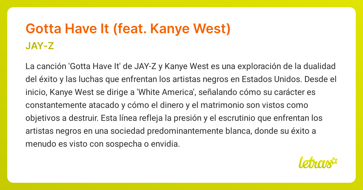 Significado de la canción Gotta Have It (feat. Kanye West) (JAY-Z ...