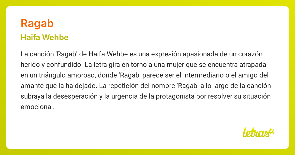 Significado de la canción RAGAB (Haifa Wehbe) - LETRAS.COM