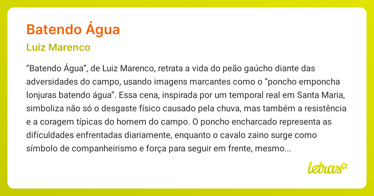 Significado da música BATENDO ÁGUA (Luiz Marenco) - LETRAS.MUS.BR