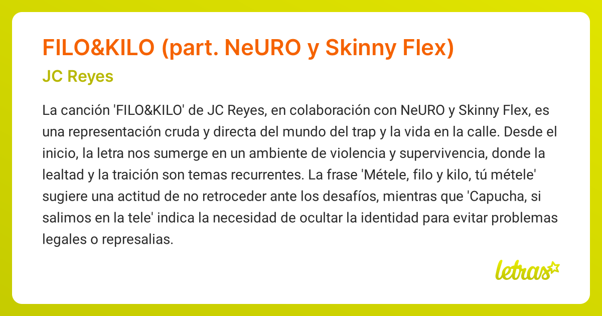 Significado de la canción FILO&KILO (part. NeURO y Skinny Flex) (JC ...