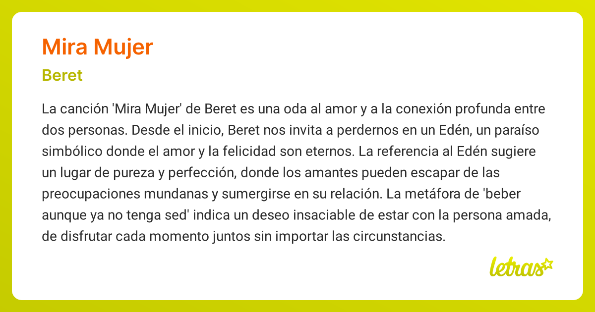 Significado de la canción MIRA MUJER (Beret) - LETRAS.COM