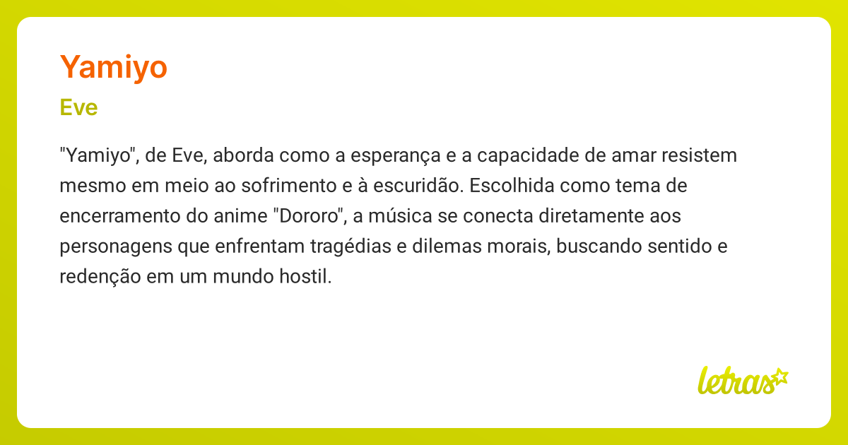 Significado da música YAMIYO (Eve) - LETRAS.MUS.BR